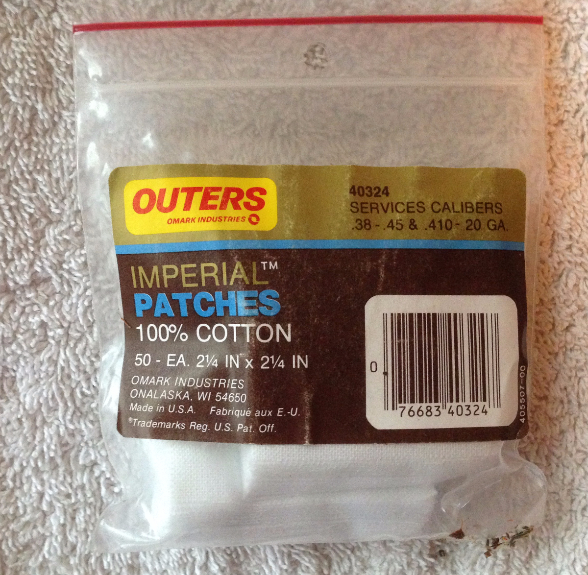 OUTERS IMPERIAL PATCHES 100 COTTON 50 count 2 1/4 X 2 1/4 SERVICES .38 ...