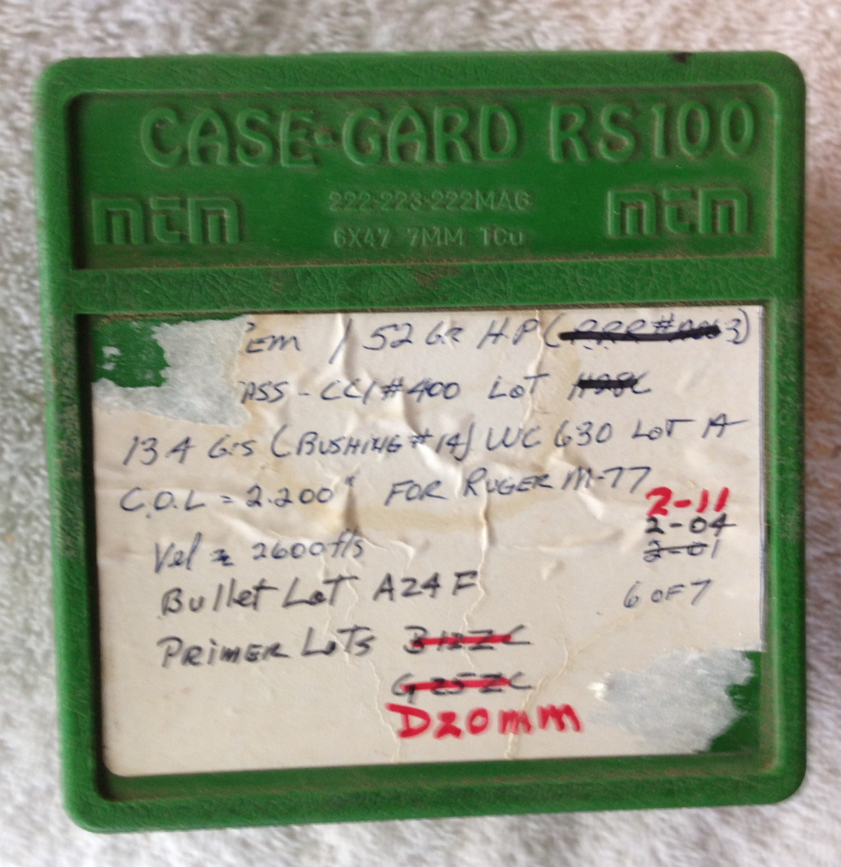 MTM CASE-GARD RS100 RS 100 AMMO BOX GREEN 222-223-222 MAG 6X47 7MM TCu ...