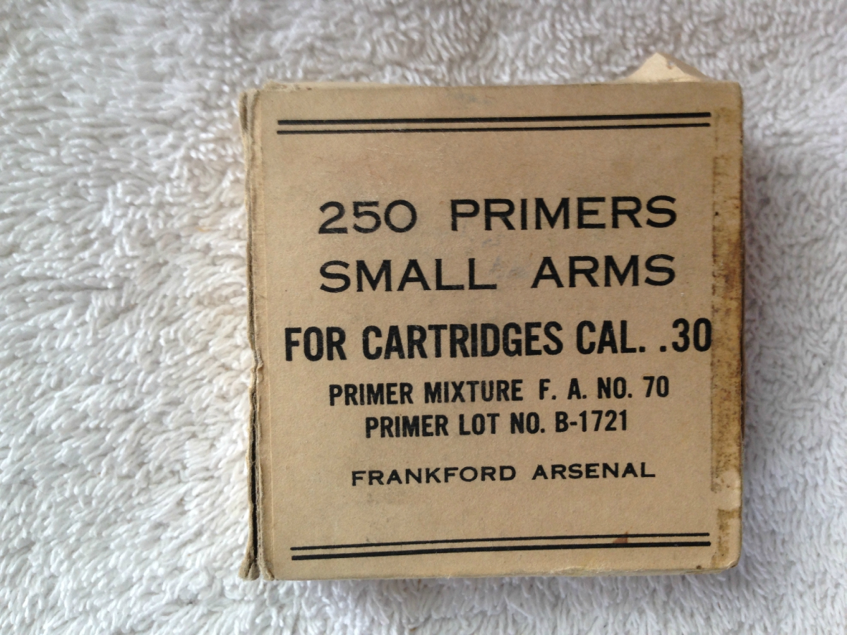 FRANKFORD ARSENAL SMALL ARMS PRIMERS FOR CARTRIDGES CALIBER 30 242 ...