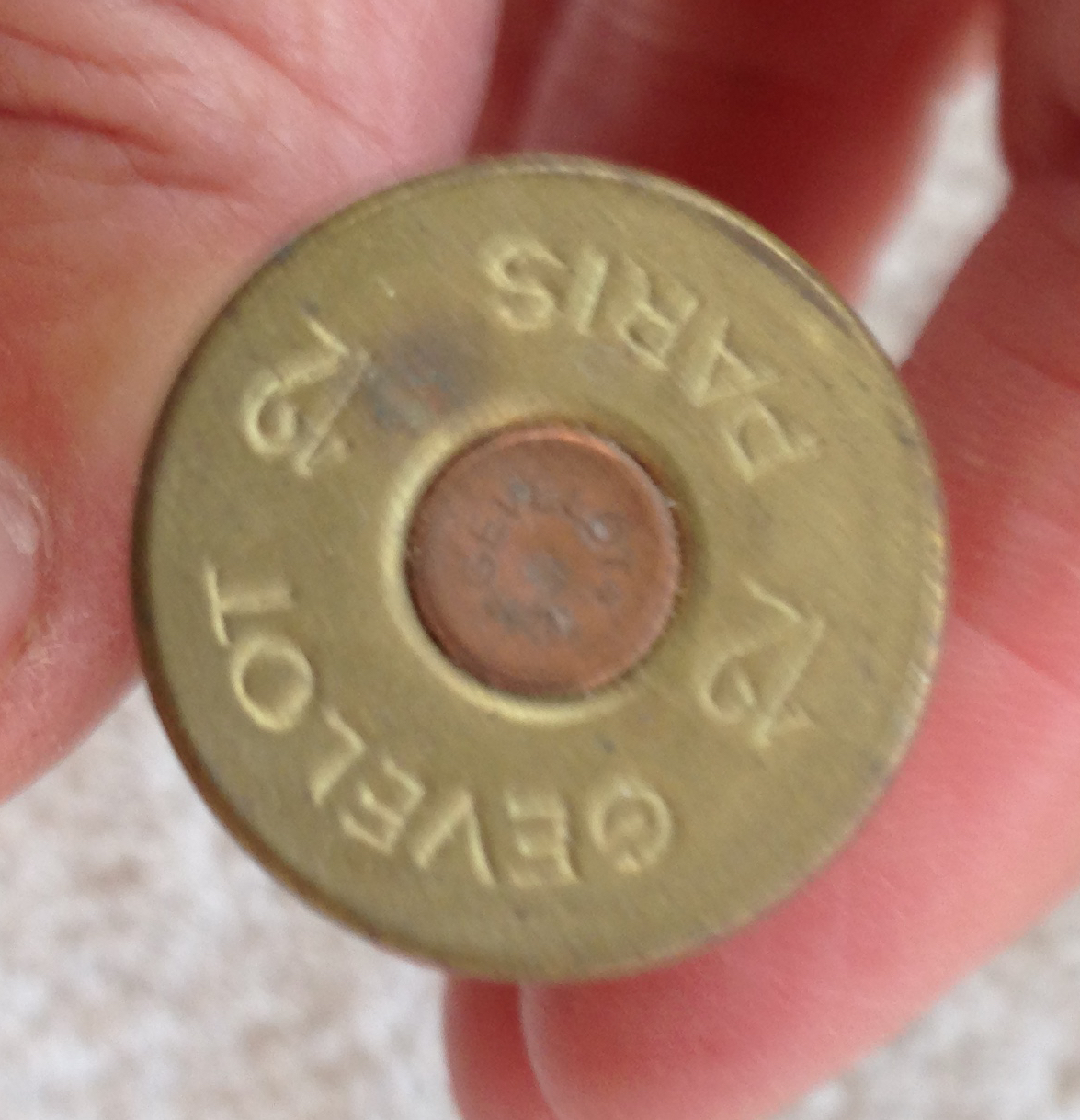 GEVELOT PARIS 12 GAUGE SHOTGUN SHELL INVENTION BREVETEE S. G. D. G. 7 ...