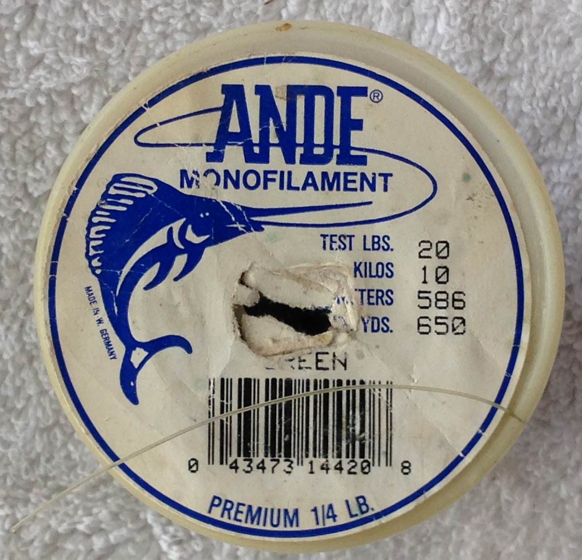 ANDE MONOFILAMENT 20 LB FISHING LINE PREMIUM 1/4 LB VINTAGE GREEN MADE ...