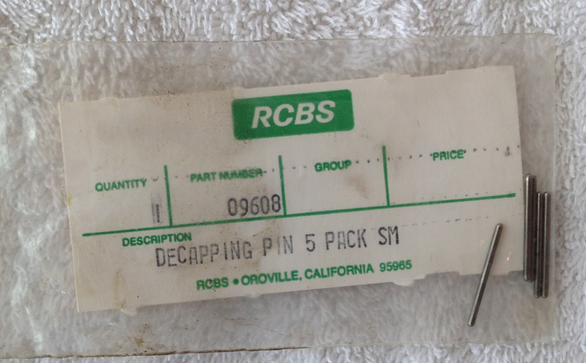 RCBS DECAPPING PIN 5 PACK SMALL PART NUMBER 09608 NEW IN PACKAGE/ 0207 ...