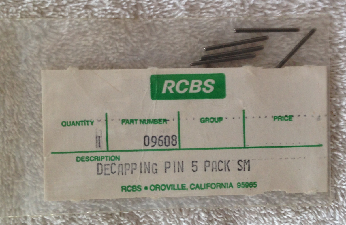 RCBS DECAPPING PIN 5 PACK SMALL PART NUMBER 09608 NEW IN PACKAGE/ 0130 ...