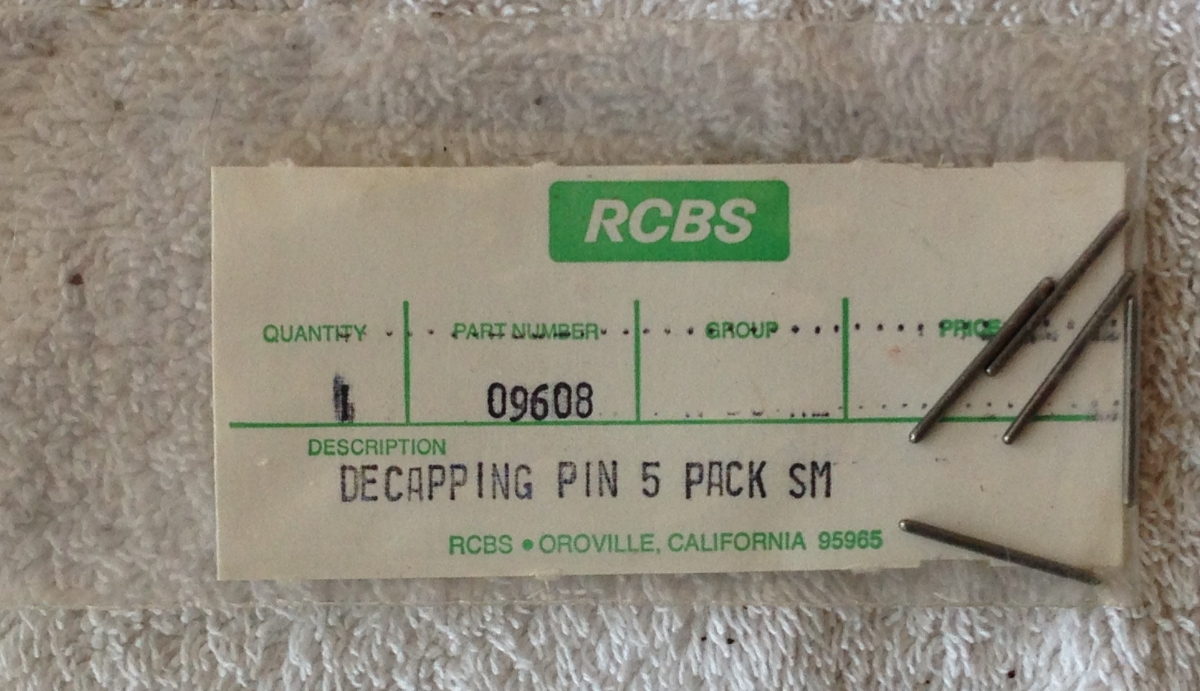 RCBS DECAPPING PIN 5 PACK SMALL PART NUMBER 09608 NEW IN PACKAGE/ 0430 ...