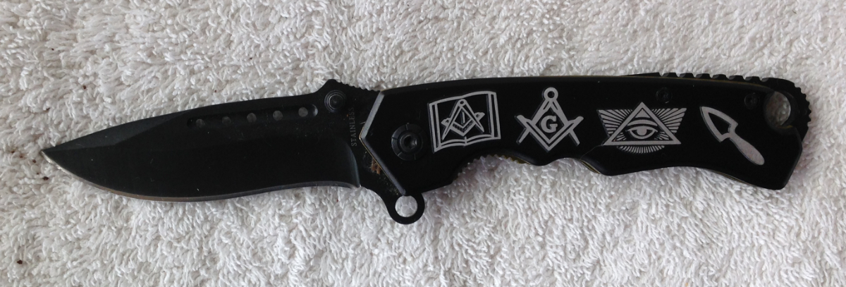 MASONIC TEMPLE 8 INCH FOLDING KNIFE BLACK & SILVER NEW NEVER USED ...