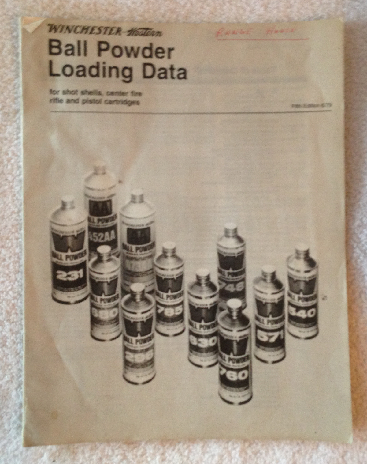 WINCHESTER-WESTERN BALL POWDER LOADING DATA FIFTH EDITION 6/79 1979 ...