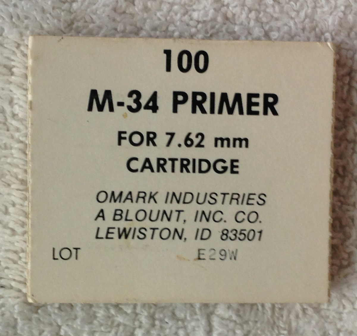 Mark Industries M-34 PRIMERS FOR 7.62mm CARTRIDGE 100 count Lot C12W ...