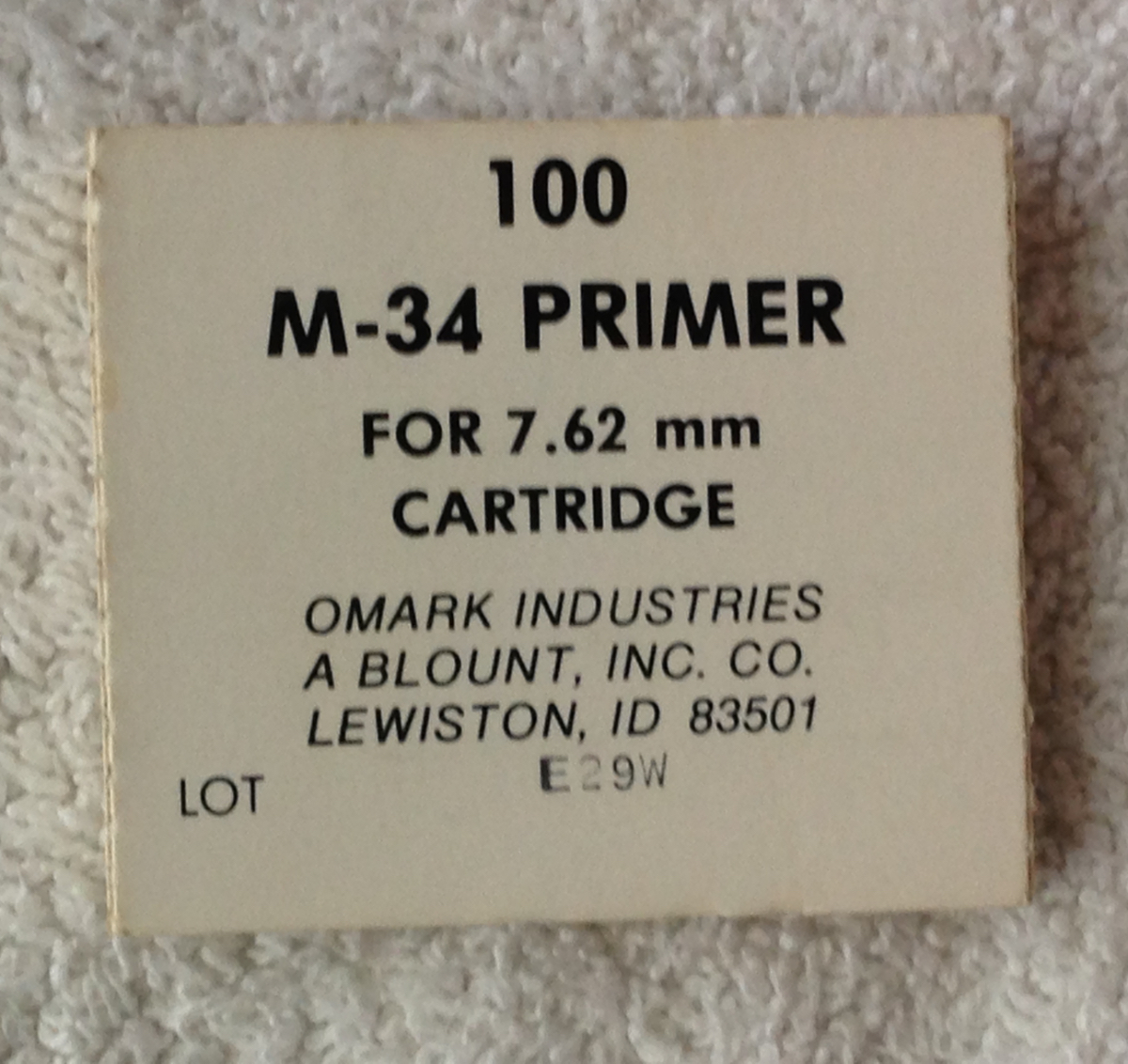 Omark Indutries M-34 PRIMERS FOR 7.62mm CARTRIDGE 17 count Lot C12W ...