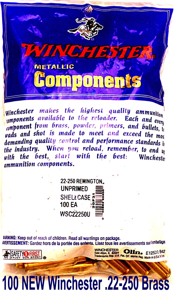 Winchester .22-250 New Unprimed Brass 100 pcs..........REDUCED .22-250 ...