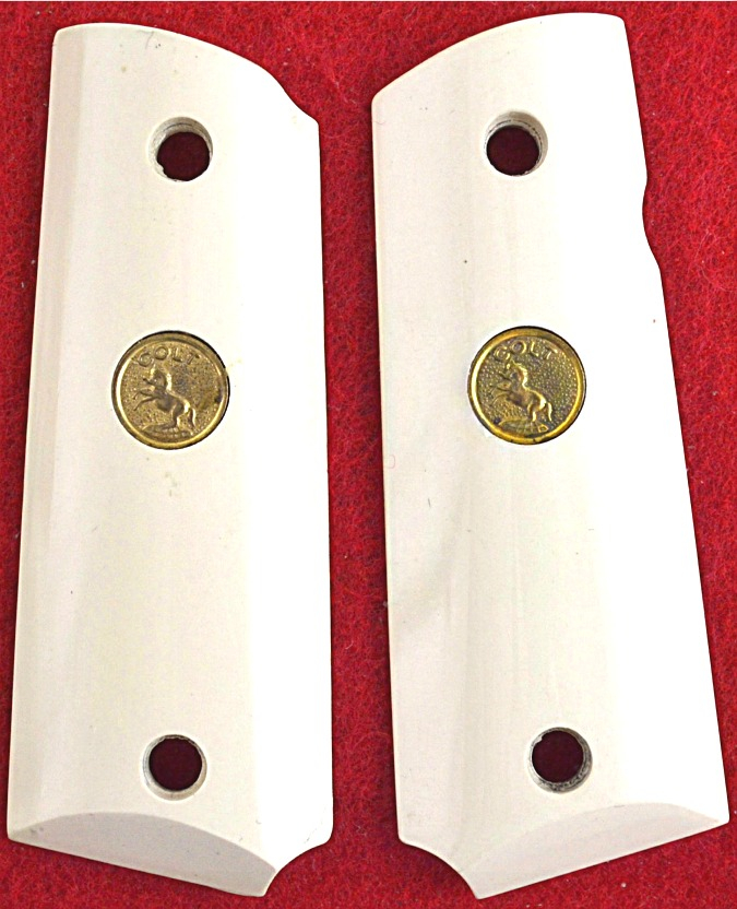 Colt 1911 Officers Model Faux Ivory Grips, Gold Colt Medallions ...