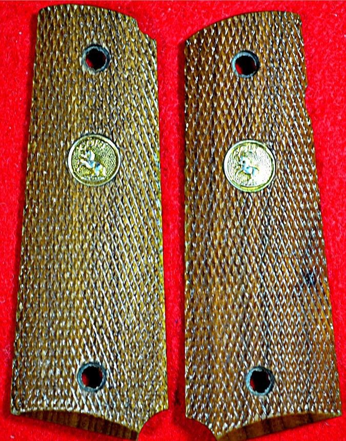 Vintage 1911 Brown Checkered Walnut Grips, Gold Colt Medalions 17340751 ...