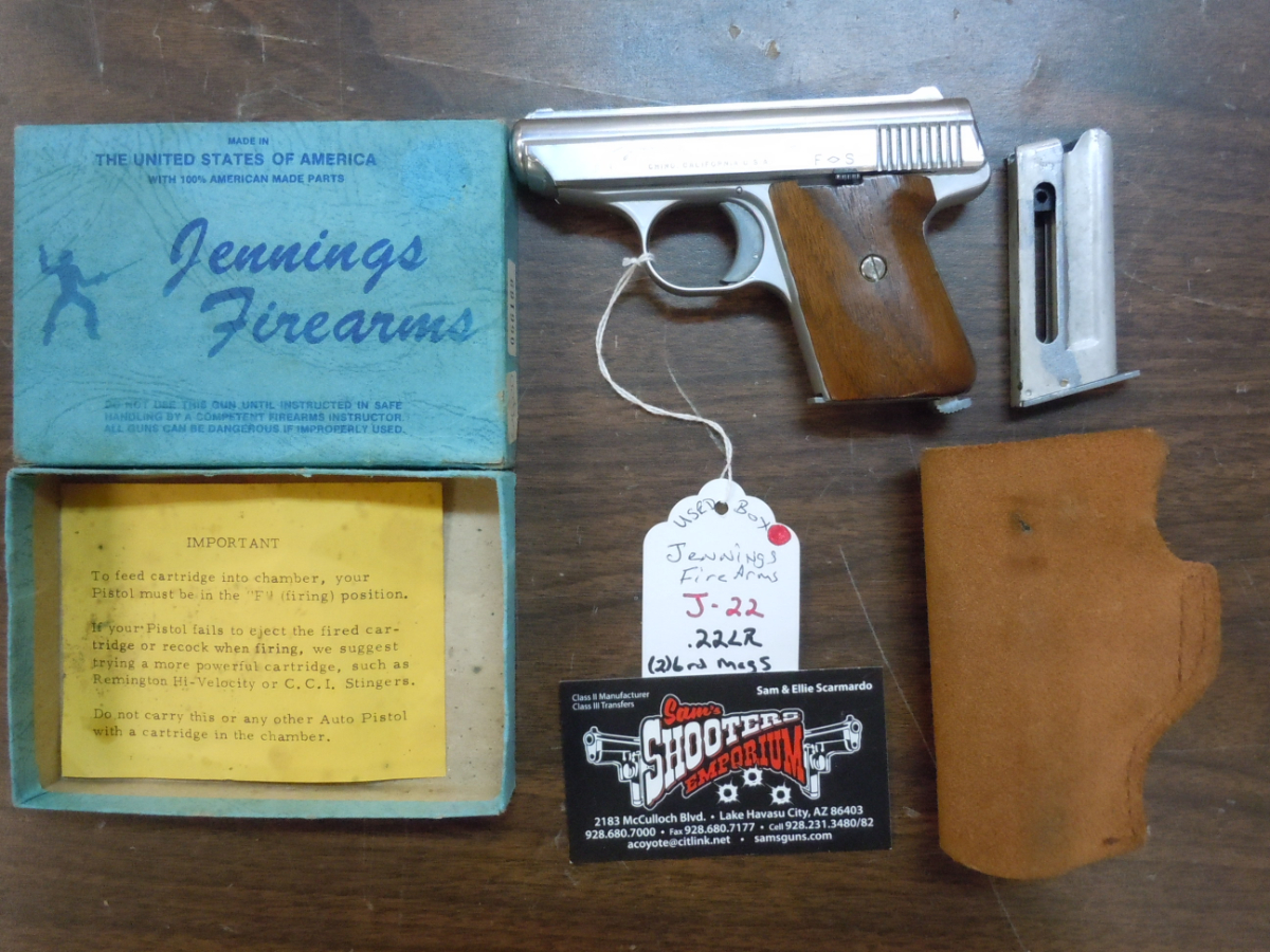 Jennings/Bryco Model J-22 Chrome two 6 round magazines, Walnut grips ...