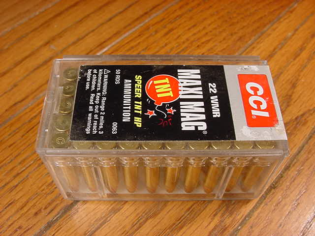 CCI Ammunition Box of CCI Maxi-Mag TNT Varmint .22 WMR Jacketed Hollow ...