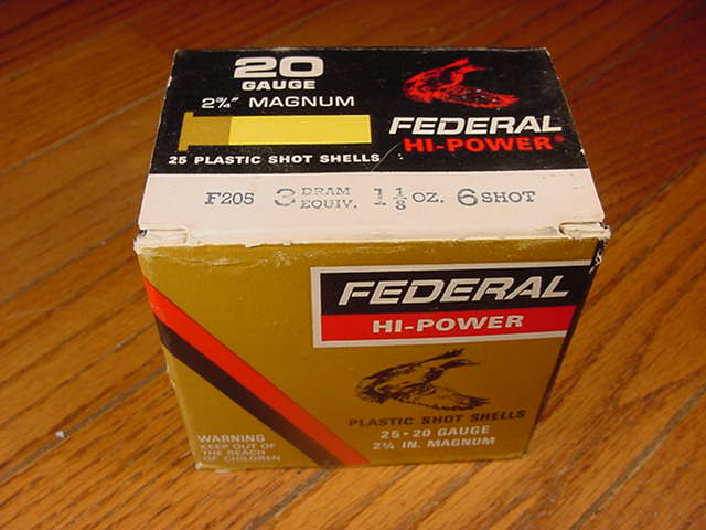 Federal Premium Ammunition Box of Federal Hi-Power 20 Gauge Number 6 ...