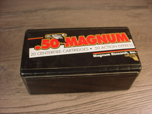 Box of Magnum Research .50 Action Express Jacketed Hollow Point .50 AE ...