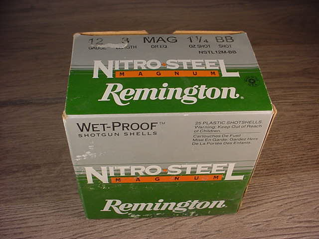 Box of Remington Nitro Steel Magnum Wet-Proof 12 Gauge 3 Inch Number BB ...