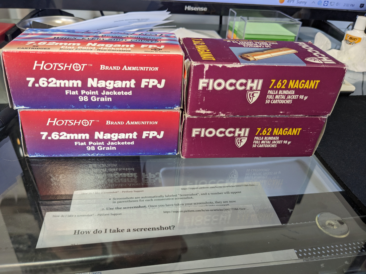 Nagant FPJ 98 Gr. Hotshot and Fiocchi 7.62 Nagant Palla Bliada F. M. J ...