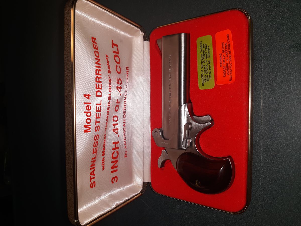 American Derringer Model 4, w/ Display Case, 45 LC & 3" 410GA, VGC .45 ...