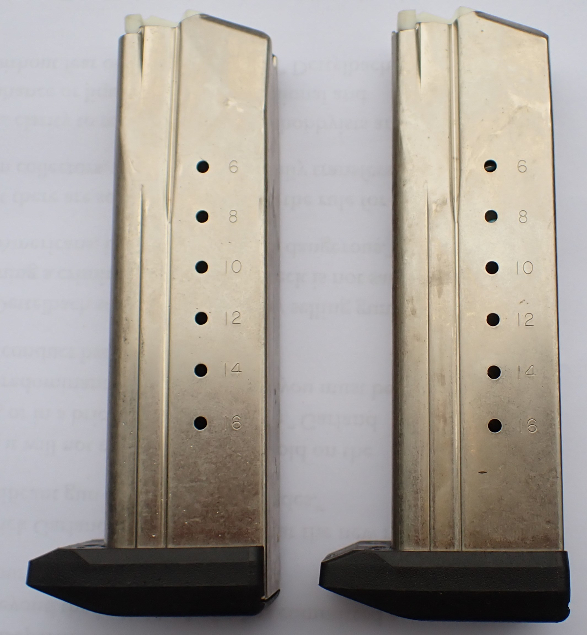 TWO (2) SMITH & WESSON SIGMA MAGAZINES. 9mm, LARGE CAPACITY, FACTORY ...