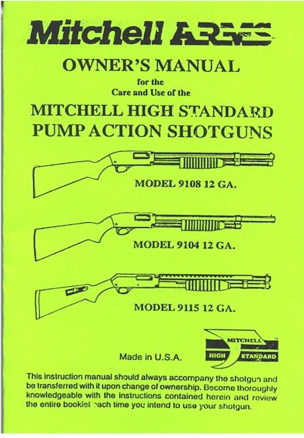 Mitchell Arms - High Standard Pump Shotgun Manual For Sale at ...
