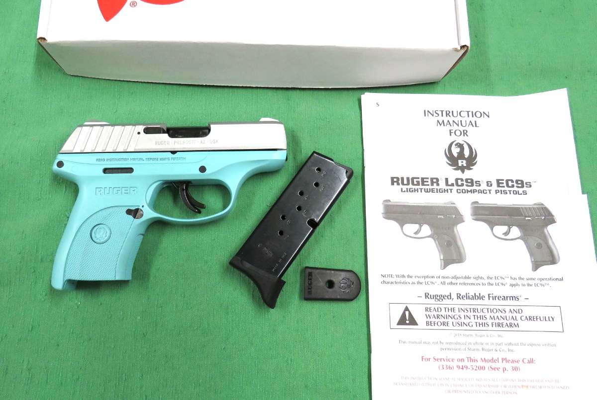 Ruger EC9S Pistol, Matte Aluminum Slide, Turquoise Frame, New In Box ...