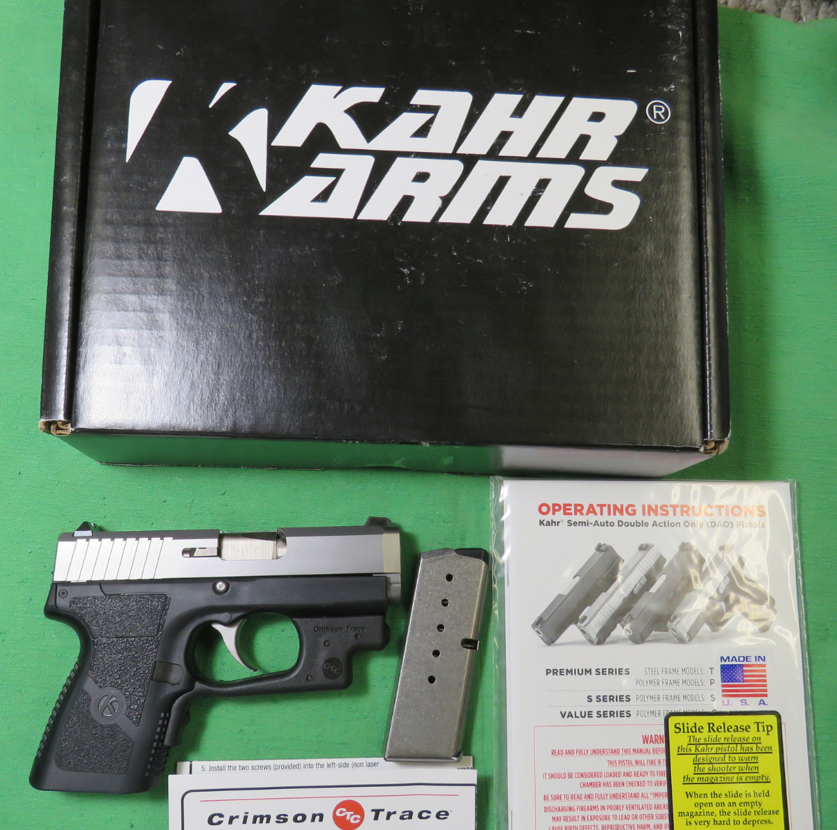 Kahr Arms CM-9 Sub Compact pistol, Crimson Trace laser, New in Box 9mm ...