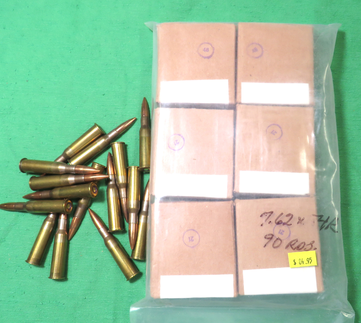 Yugoslavian 7.62x54Rmm ammo, brass case, 184 grain FMJ lead core bullet ...