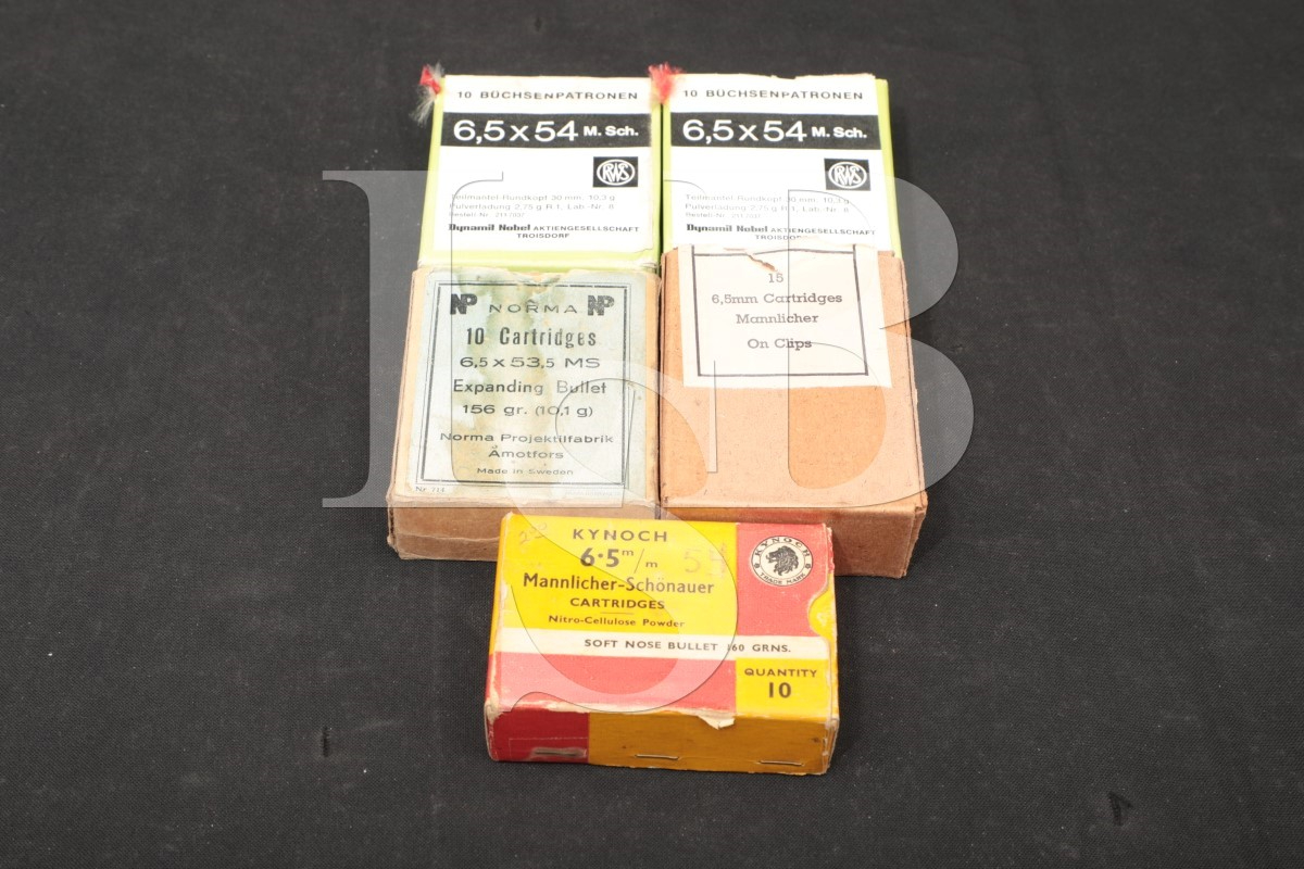 Mixed 55x 6.5x54mm MannlicherSchnauer Vintage Ammunition FN, Kynoch ...