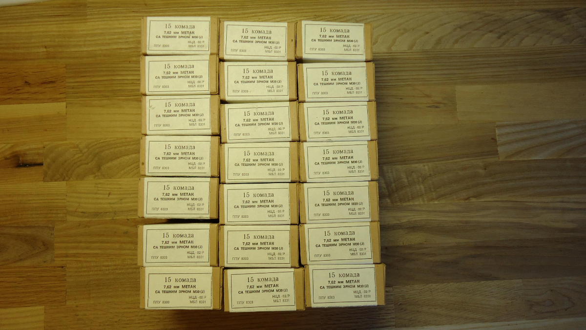 15 round boxes of Yugoslavian Military Surplus 7.62x54r M30 182 gn FMJ ...