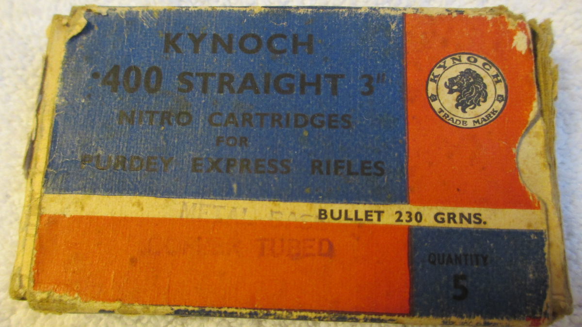 Kynoch FULL ORIGINAL VINTAGE PURDEY BOX OF 5 400 STRAIGHT 3" PURD ...