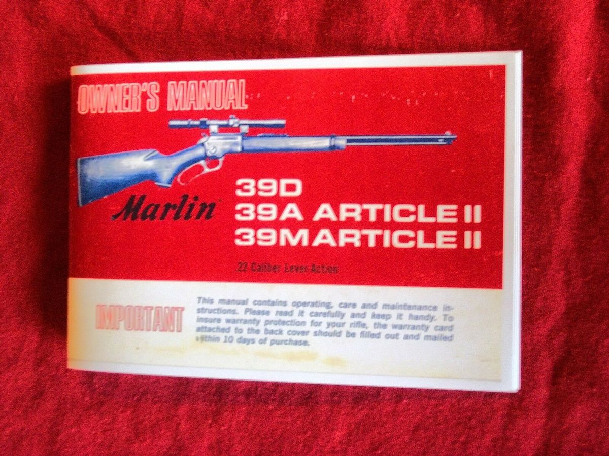 MARLIN 39D 39A 39M 22 LR RIFLE OWNERS MANUAL (373) 15792048 ...