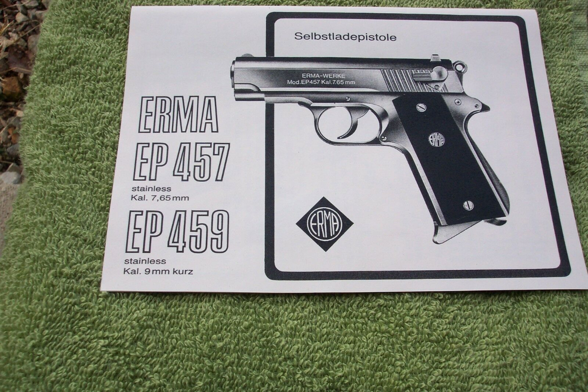 Erma Werke EP 457 and EP 459 PISTOL MANUAL 9mm Luger 17199942 ...