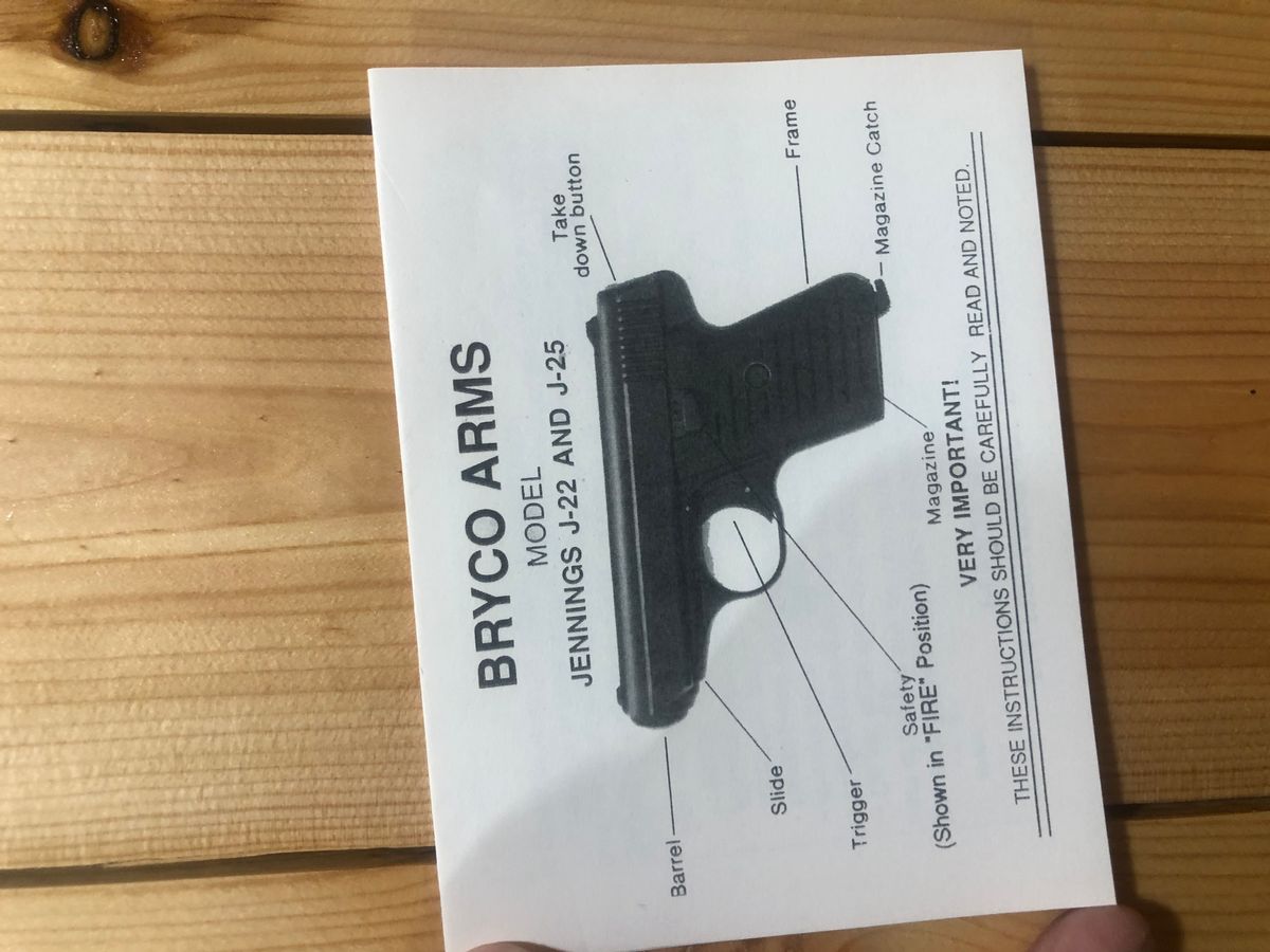 Jennings/Bryco Model J-22 and J-25 Pistol Manual (262) .25 ACP 17204125 ...