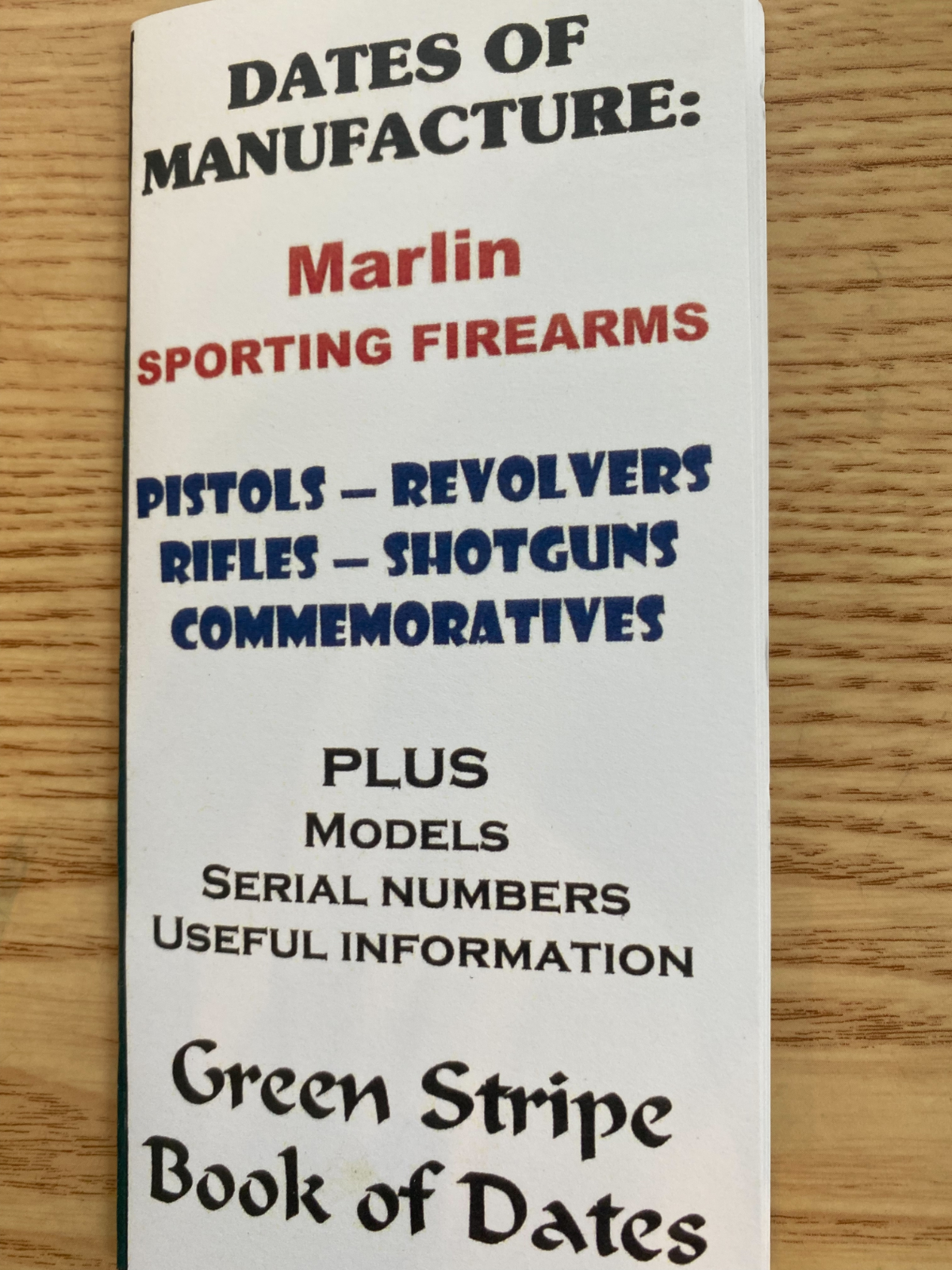 Marlin SPORTING FIREARMS GREEN STRIPE BOOK OF DATES (614) MULTI ...
