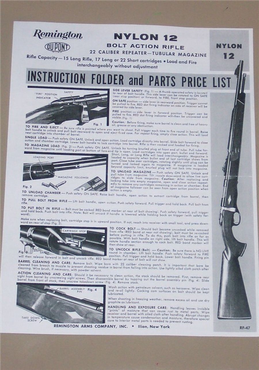 REMINGTON NYLON 12 RIFLE Instruction Folder #304 17365485 - GunAuction.com