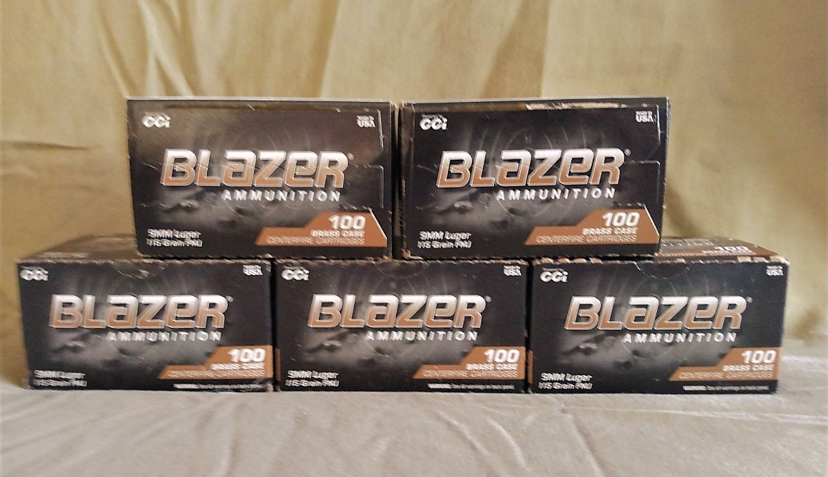 CCI Ammunition Five Boxes, 500 Rounds, 9mm FMJ 115 grain, New in Box ...