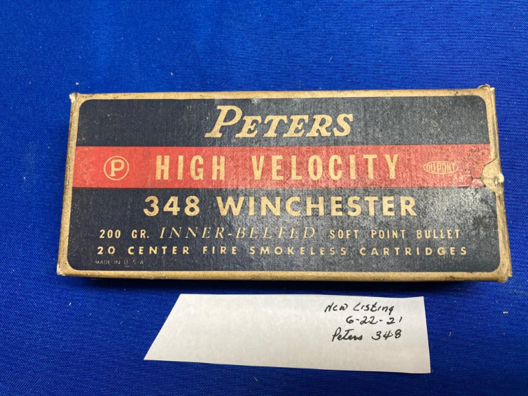 Peters Cartridge Company Peters Box, 348 Win. 7 Round Partial Box .348 ...