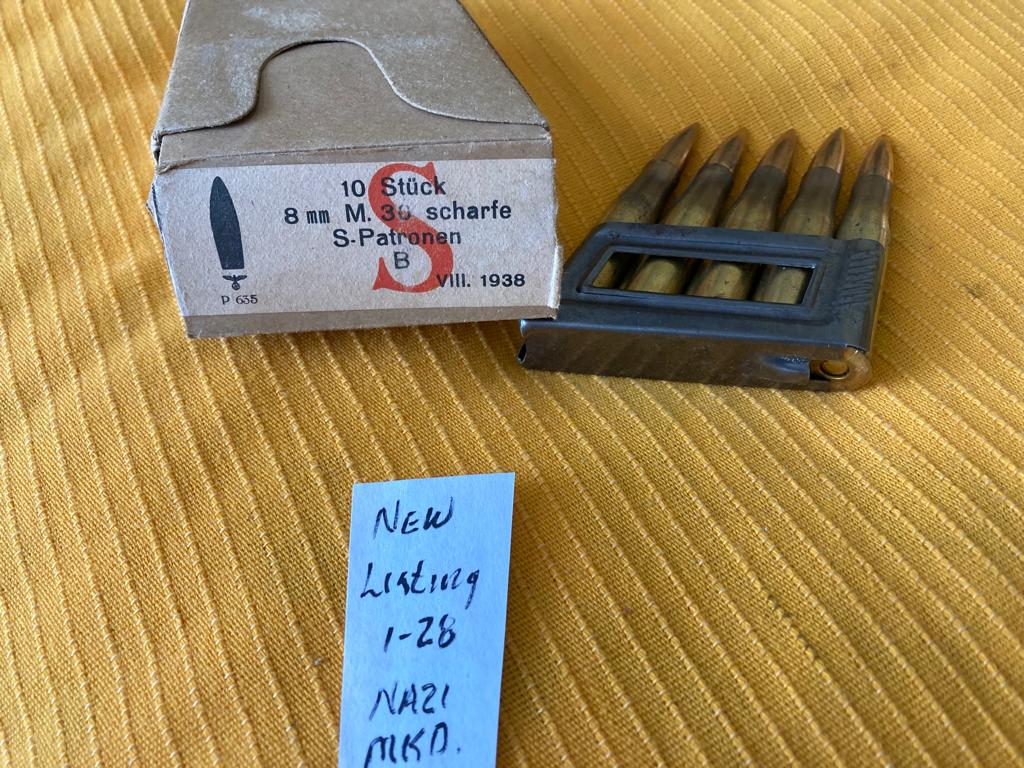 8MM or 8x56 R , 1938 Nazi Marked Box, Stripper & Rounds 856mmR 17200360 ...