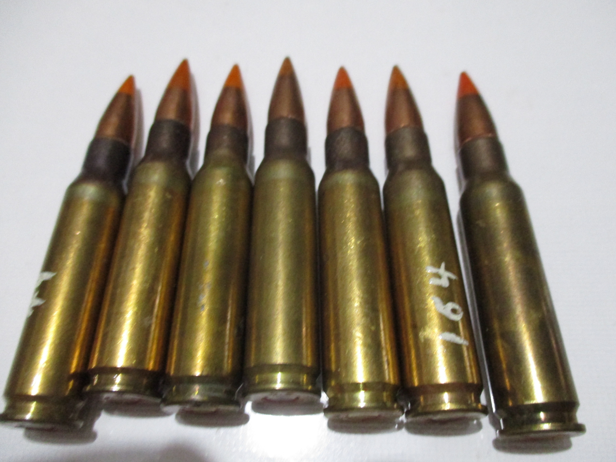 ASSORTED U. S. MAKERS 7.62 X 51 mm MILITARY TRACER ROUNDS (7) SEVEN ...