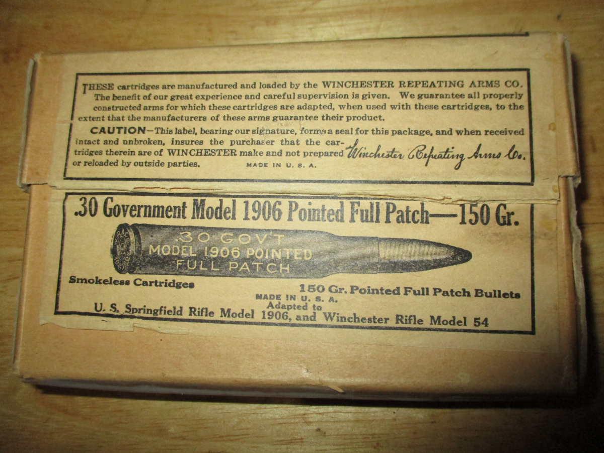 WINCHESTER .30 GOVERNMENT MODEL 1906 AMMO-FULL SEALED BOX (COLLECTOR ...