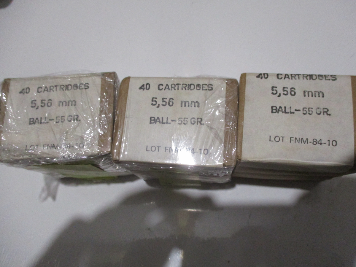 3 BOXES OF 40 EACH 5.56 NATO AMMO BY FNM OF PORTUGAL 5.56mm NATO ...