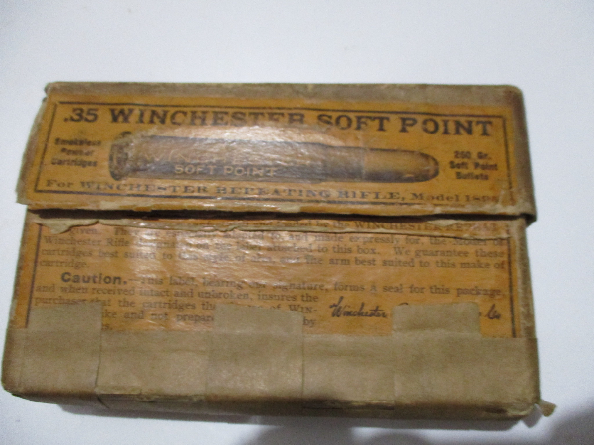 Winchester 20 Rds. of ANTIQUE .35 WCF ammo in a 2 PC. Box with ellow ...
