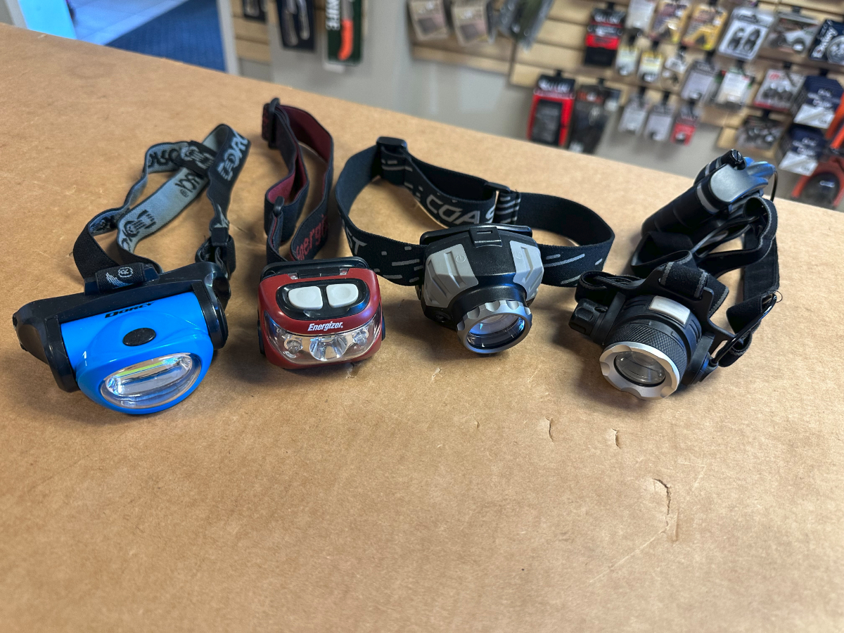 NICE LOT OF 4 ASSORTED HEAD LIGHTS WITH STRAPS ALL IN LIKE NEW ...