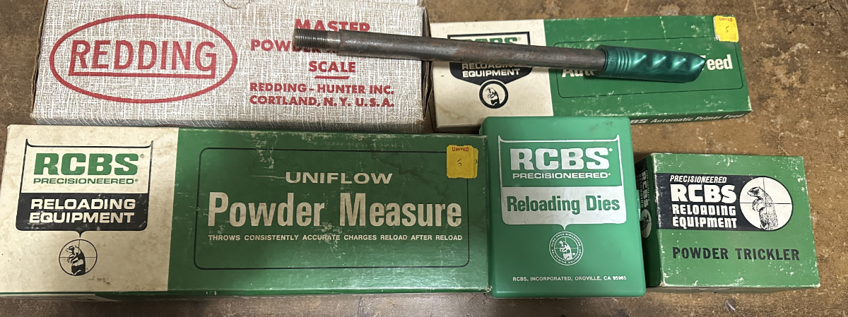 RCBS RELOADING KIT IN GOOD CONDITION, ASSORTED ACCESSORIES AND PRESS ...