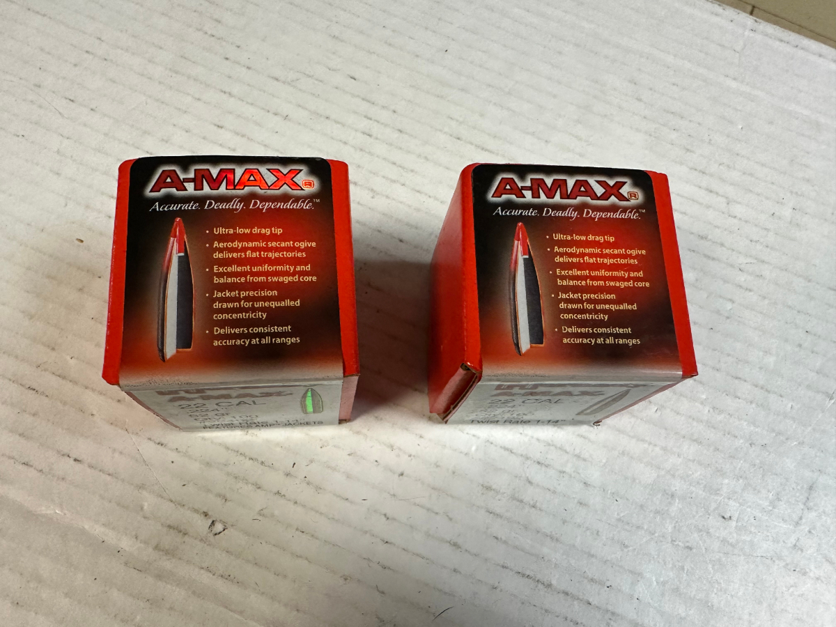 200 PIECES Hornady .22 Caliber .224" Diameter 52 Grain A-Max Polymer ...