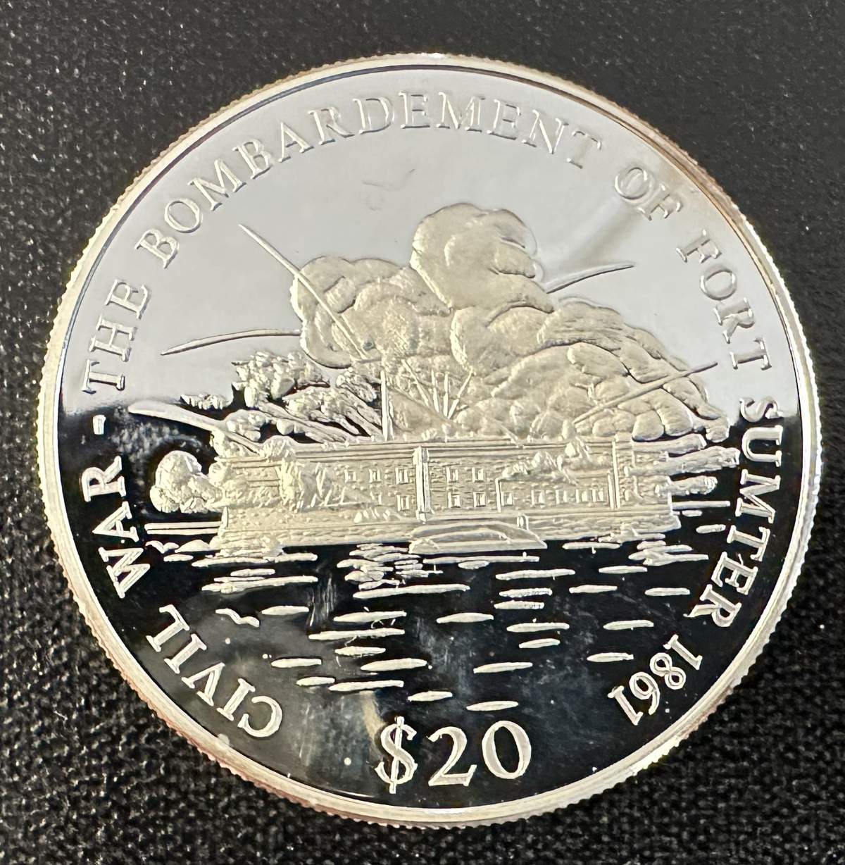 2000 LIBERIA Civil WAR Battle of FORT SUMTER Proof Silver $20 Coin .999 ...