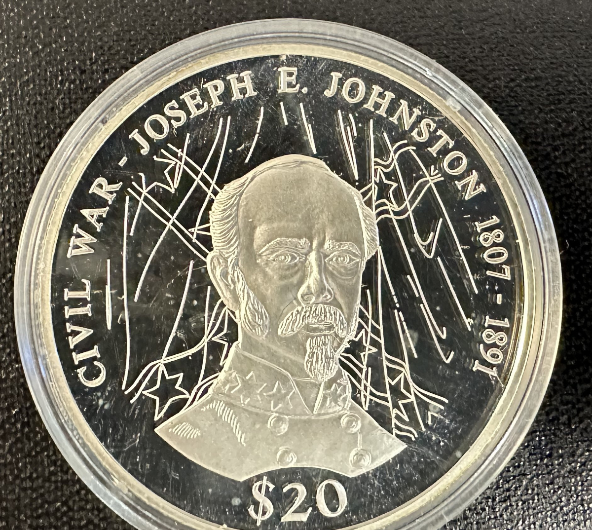 2000 LIBERIA Civil WAR Joseph E Johnston Proof Silver $20 Coin .999 ...