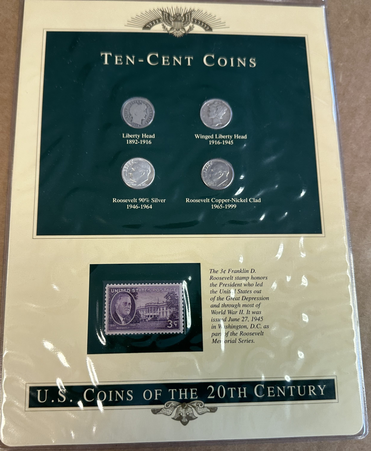 NICE SET OF TEN CENT COINS AND STAMP IN PROTECTIVE SLEEVE IN EXCELLENT ...