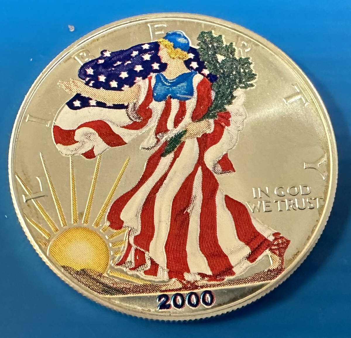 2000 COLORIZED AMERICAN SILVER EAGLE 1OZ PURE FINE .999 SILVER IN GREAT ...