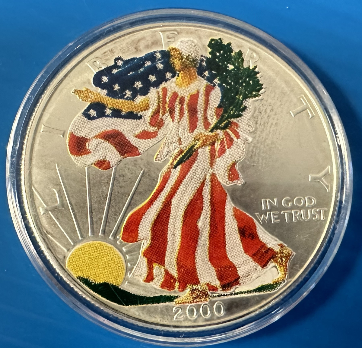 2000 COLORIZED AMERICAN SILVER EAGLE 1OZ PURE FINE .999 SILVER IN GREAT ...
